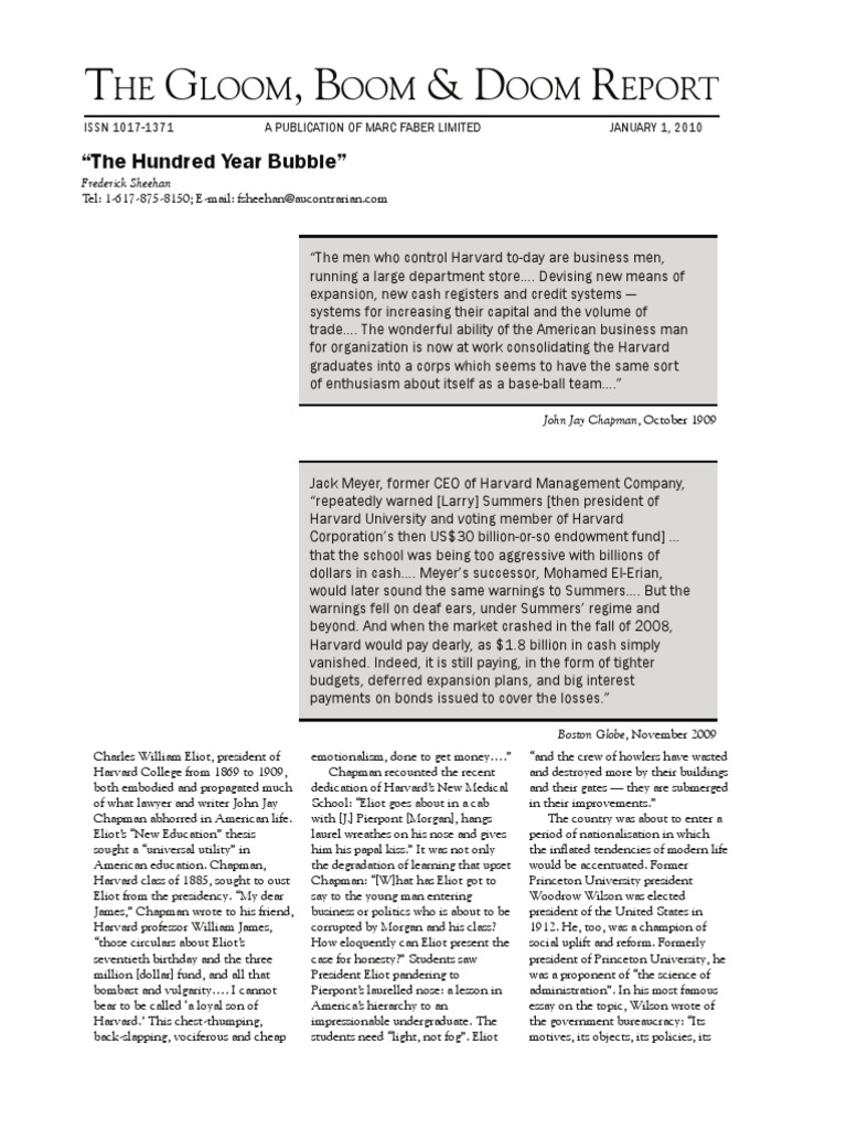 The Hundred Year Bubble Analysis | PDF | Federal Reserve | Harvard ...