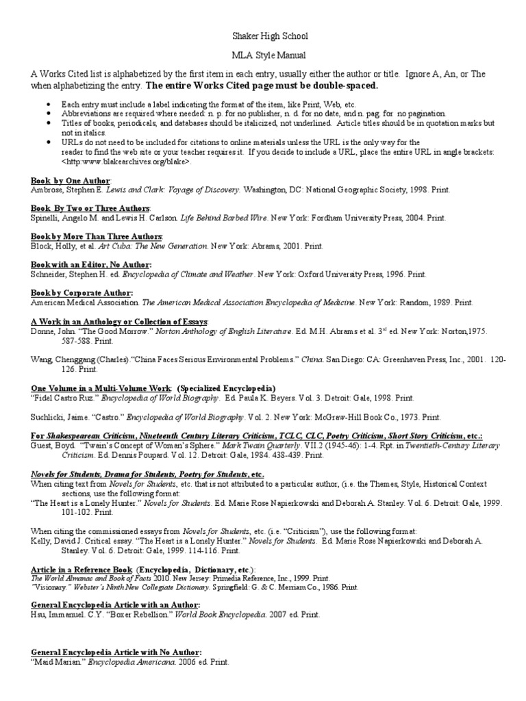 MLA Handout 2010 3 Citation Writing