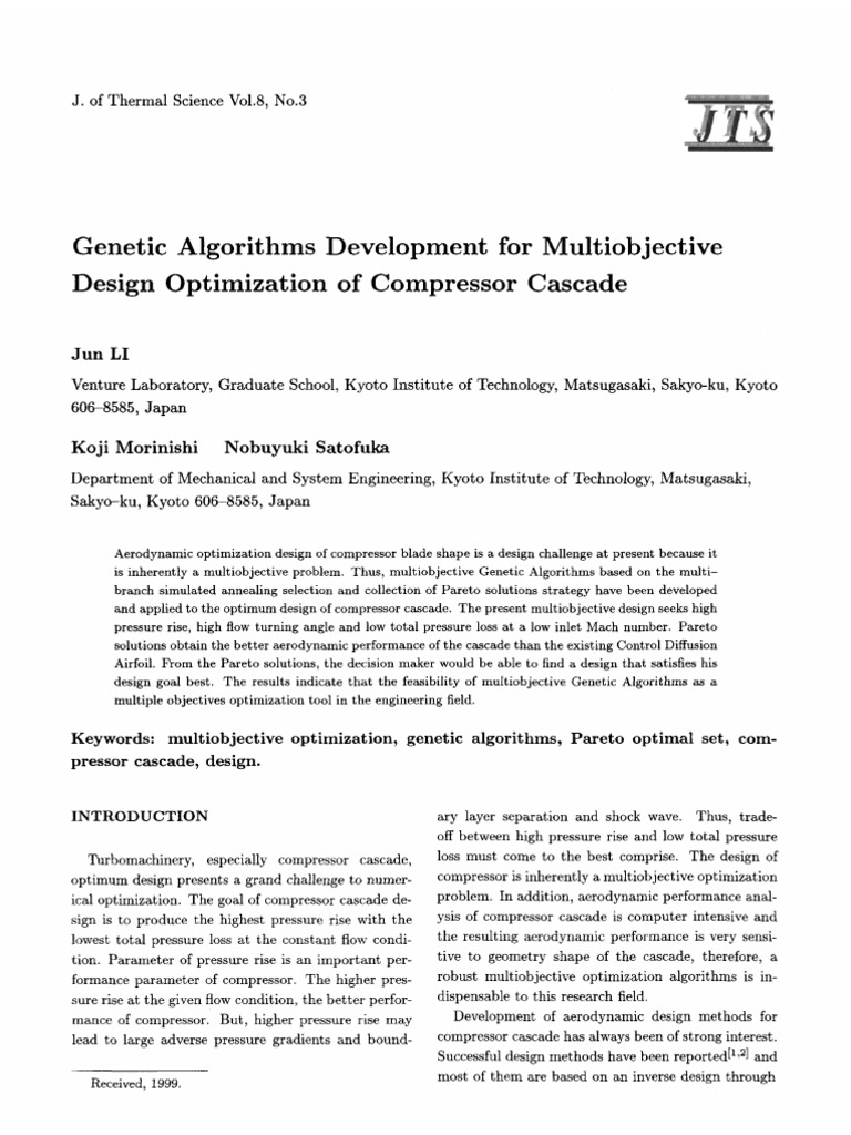 Genetic Algorithms Development For Multiobjective Design Optimization of Compressor Cascade ...