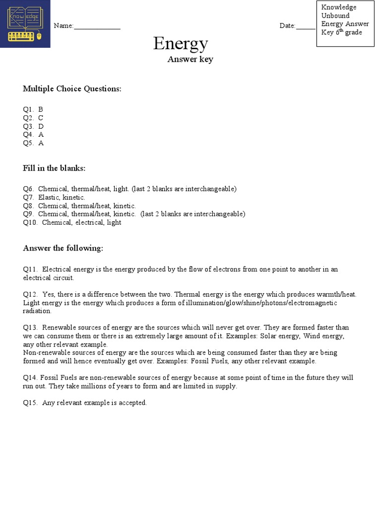 Kub Energy Answer Key | PDF