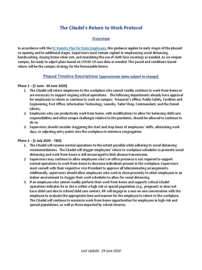 Return To Work Protocol | PDF | Telecommuting | Sick Leave