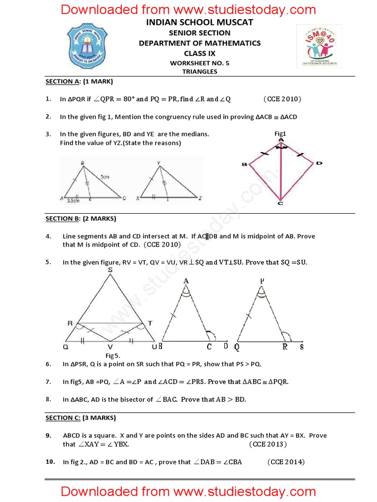 CBSE Class 9 Triangles Assignment 3 | PDF | Geometry | Geometric Shapes