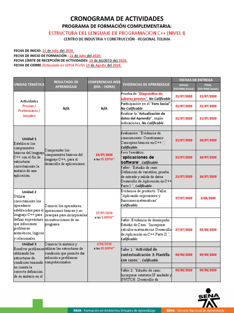 CronogramandenActividadescnnCEICO 155f2b651618f37 | PDF | Lenguaje de ...