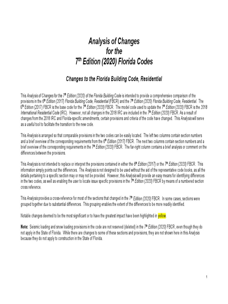 Analysis of Changes 7th Ed 2020 FBCR Final | PDF | Stairs | Building ...