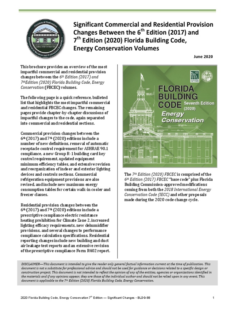 BLDG 88 - DBPR Energy Code Changes Brochure - 2020 0630 PDF | PDF | Lighting | Refrigerator