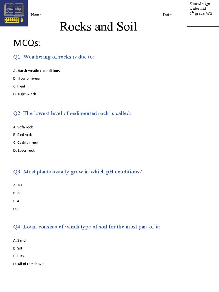 Rocks and Soil: Mcqs | PDF | Rock (Geology) | Topsoil
