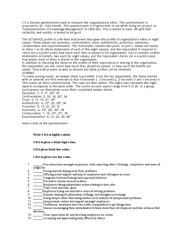Octapace Questionnaire | PDF | Business | Autonomy