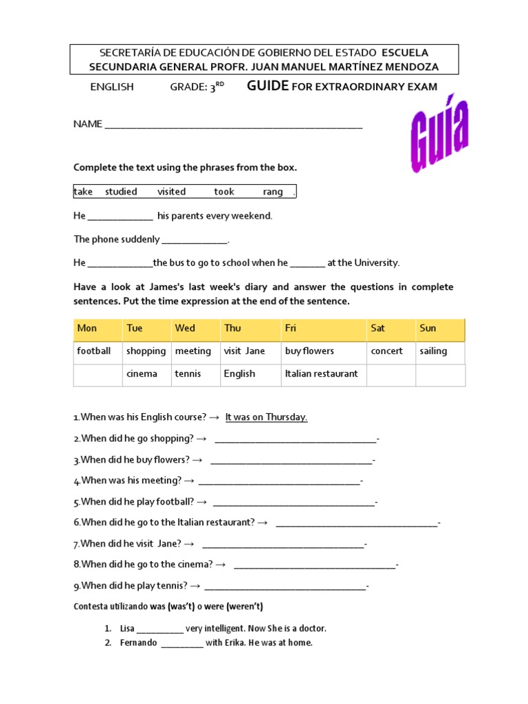 EXTRAORDINARY EXAM GUIDE FOR 3RD GRADE ENGLISH | PDF | Language Mechanics | Linguistics