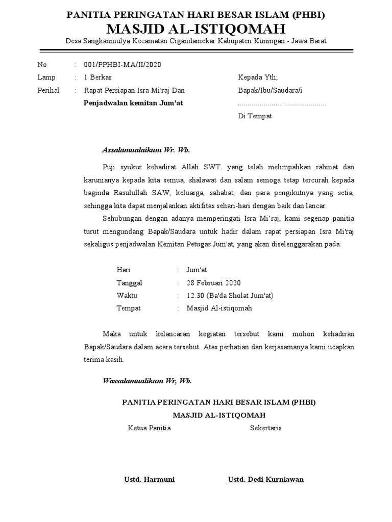 Undangan PANITIA PERINGATAN HARI BESAR ISLAM Masjid | PDF