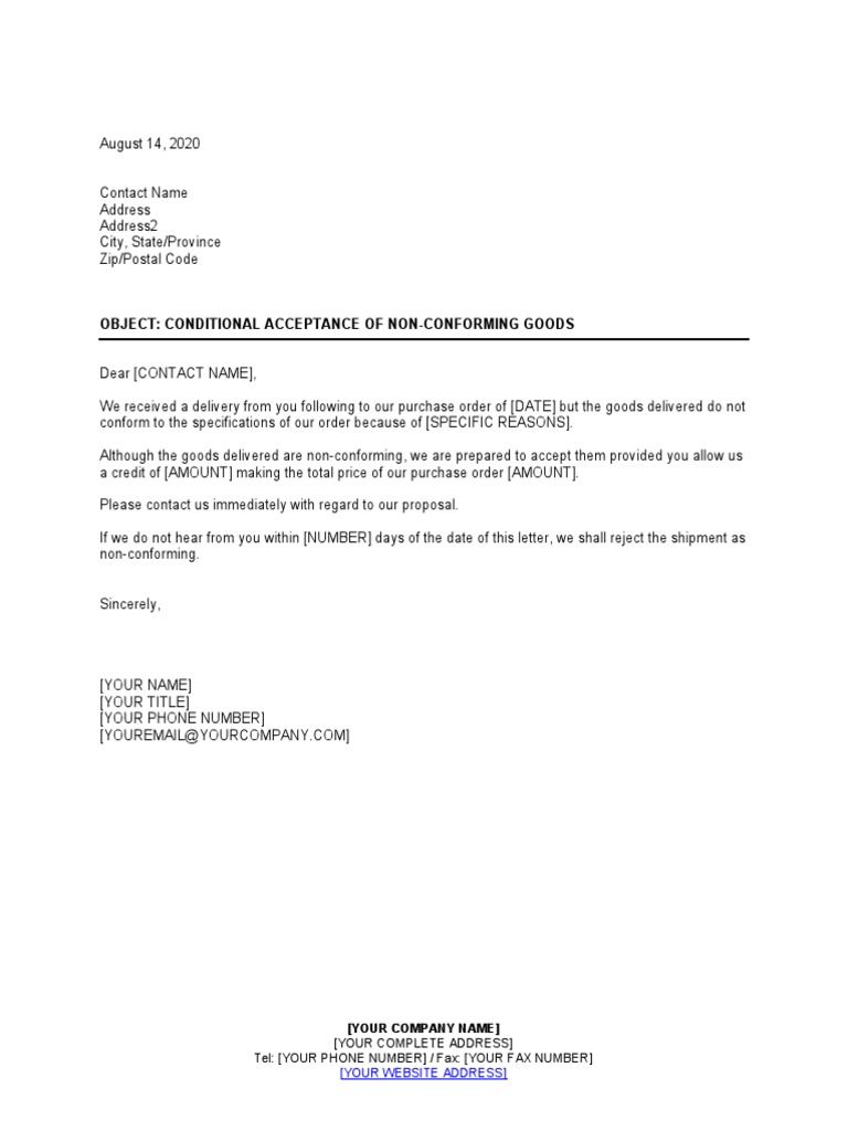 Conditional Acceptance of Non-Conforming Goods | PDF