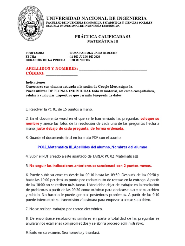 Práctica Calificada N02 Matemática III - 2020-1 | PDF | Derivado | Degradado