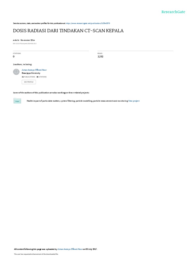 Dosis Radiasi Dari Tindakan Ct-Scan Kepala PDF | Download Free PDF | Ct ...
