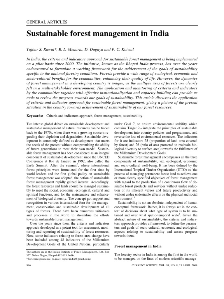 Sustainable Forest Management In India Pdf Forestry Sustainability