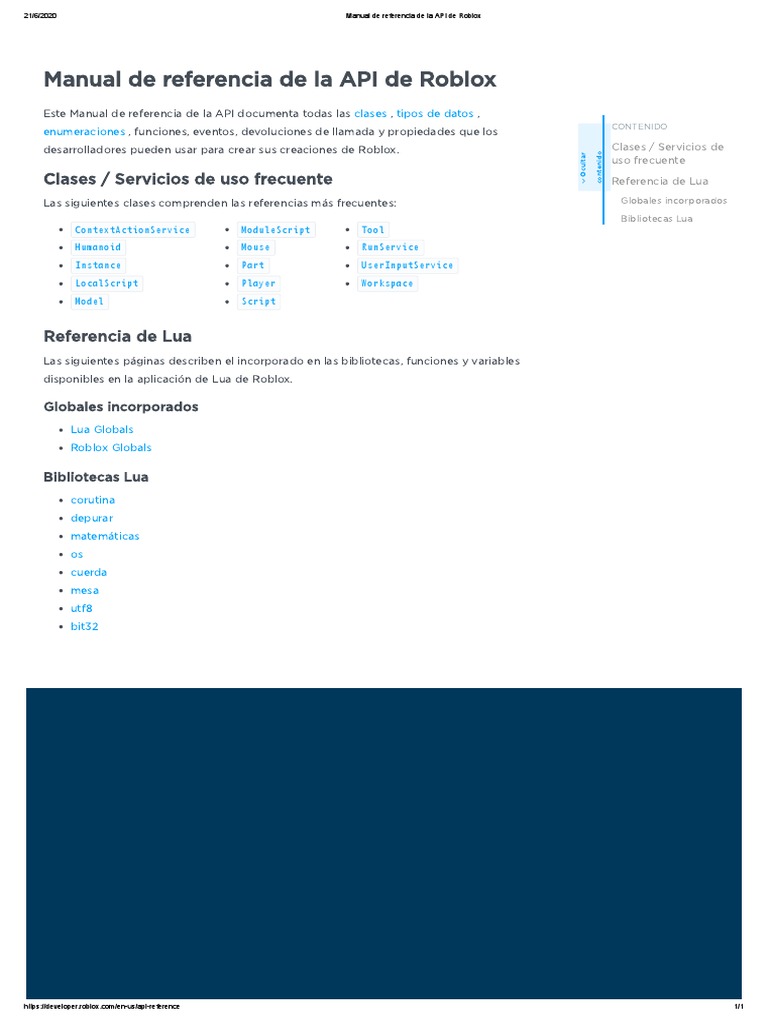 Manual de Referencia de La API de Roblox | PDF | Desarrollo de software ...
