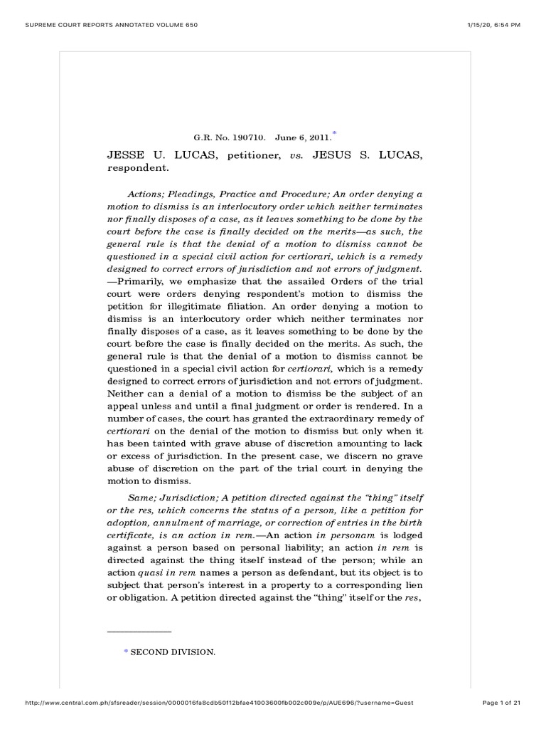 Lucas Vs Lucas | PDF | Certiorari | Pleading