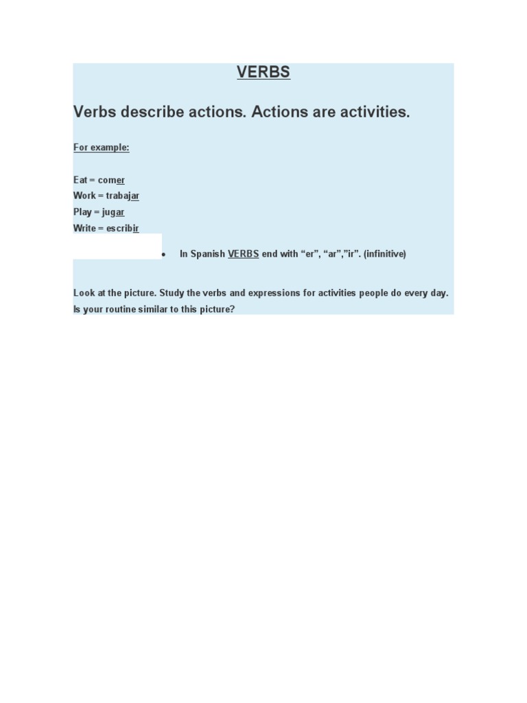Verbs Verbs Describe Actions. Actions Are Activities | Download Free ...