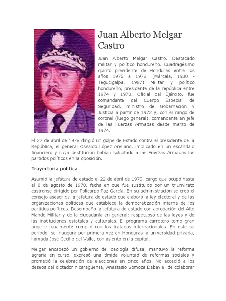 Biografia Juan Alberto Melgar Castro | PDF | Honduras | Formas de gobierno