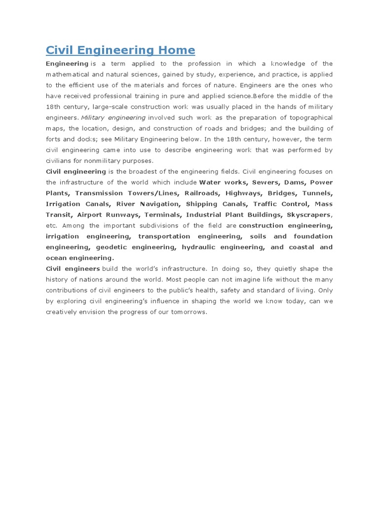 Overview of Civil Engineering Fields | PDF