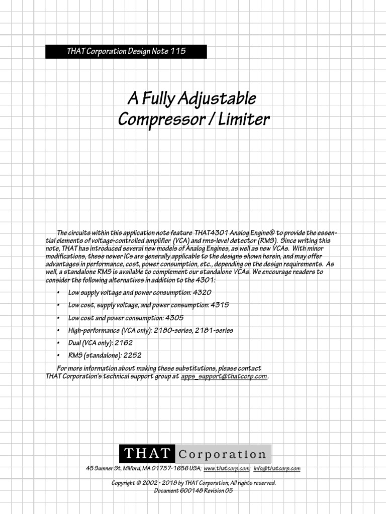 A Fully Adjustable Compressor / Limiter: THAT Corporation Design Note 115 | PDF | Electronic ...