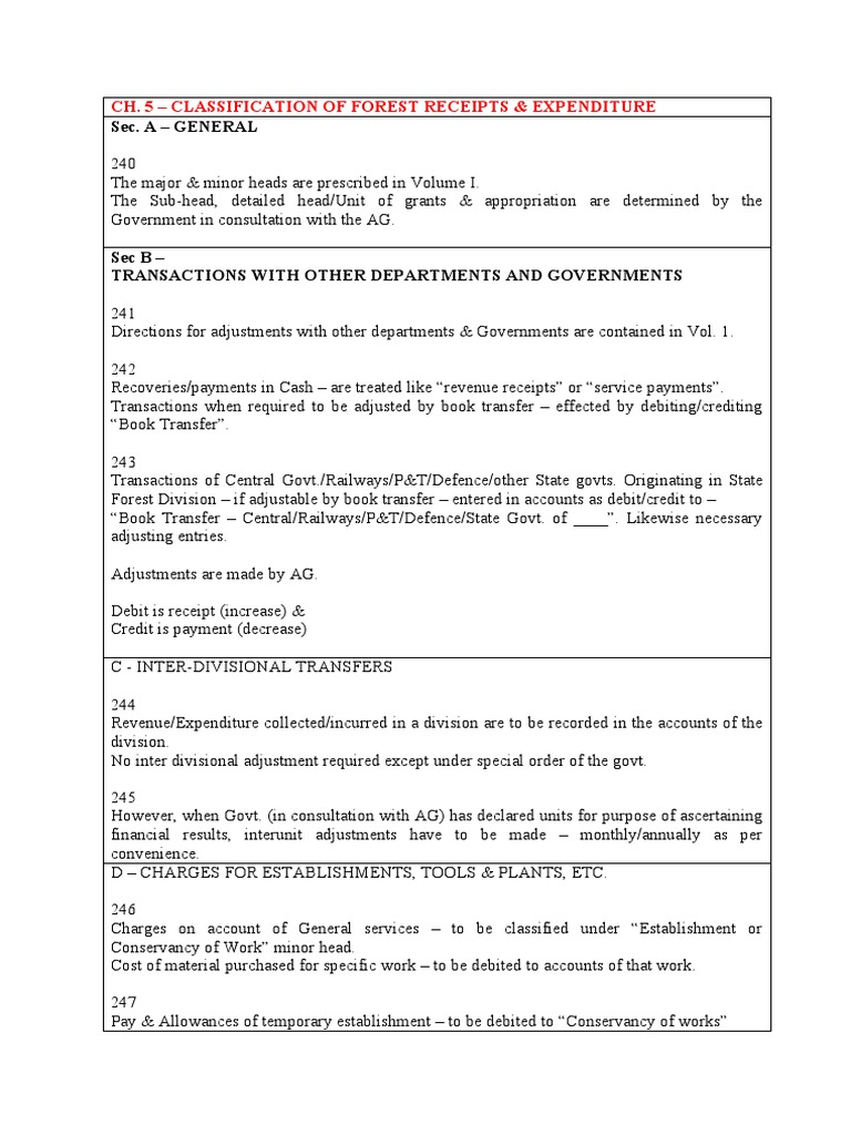 Accounts Code Vol III Classification of Forest Receipt and Expenditure | PDF | Debits And ...