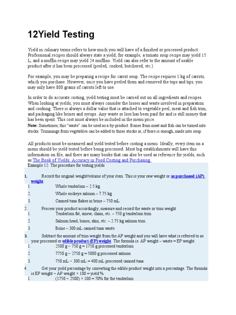 12yield Testing: The Book of Yields: Accuracy in Food Costing and ...