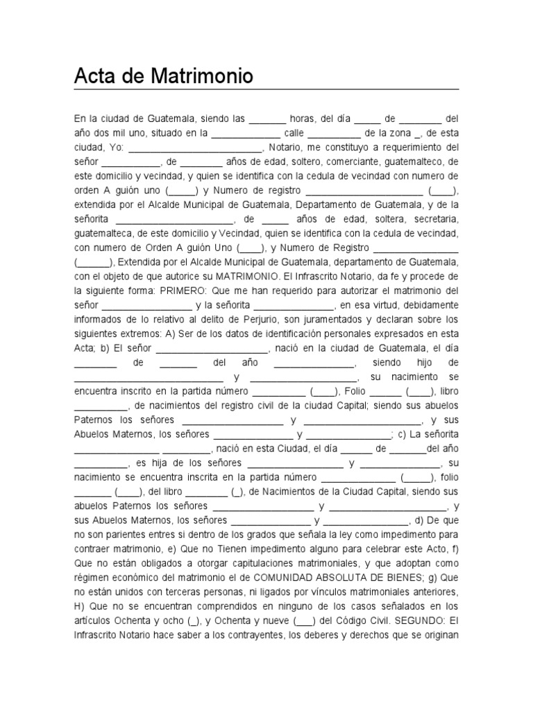 Actas de Matrimonio | PDF | Matrimonio | Guatemala