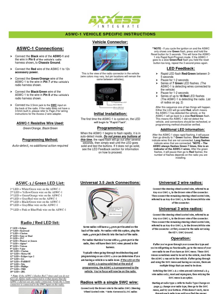 ASWC-1 Connections:: Aswc-1 Vehicle Specific Instructions Vehicle ...