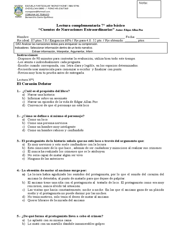 Cuentos de Poe: Análisis y Evaluación | PDF | Narrativa