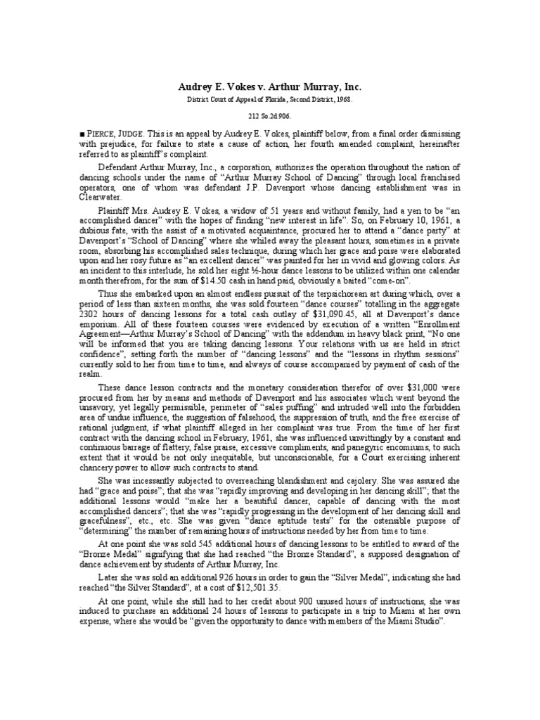 Vokes v. Arthur Murray - Case - 46 | PDF | Misrepresentation ...