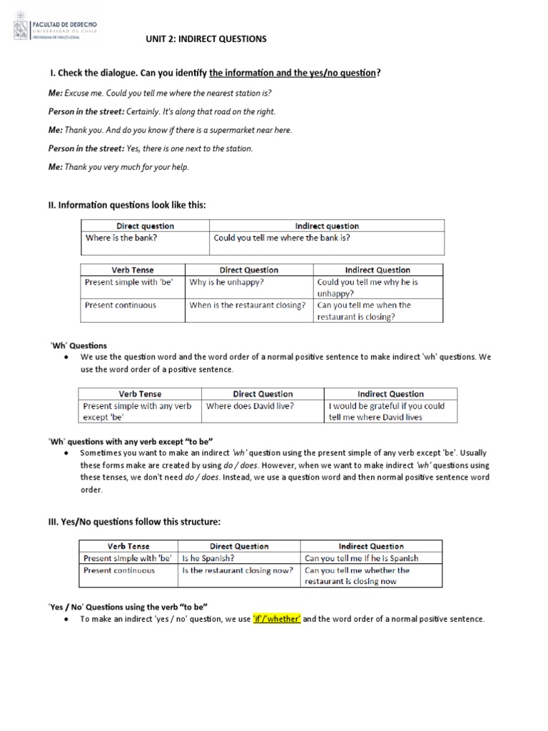 Indirect Questions Explained | PDF | Question | Verb