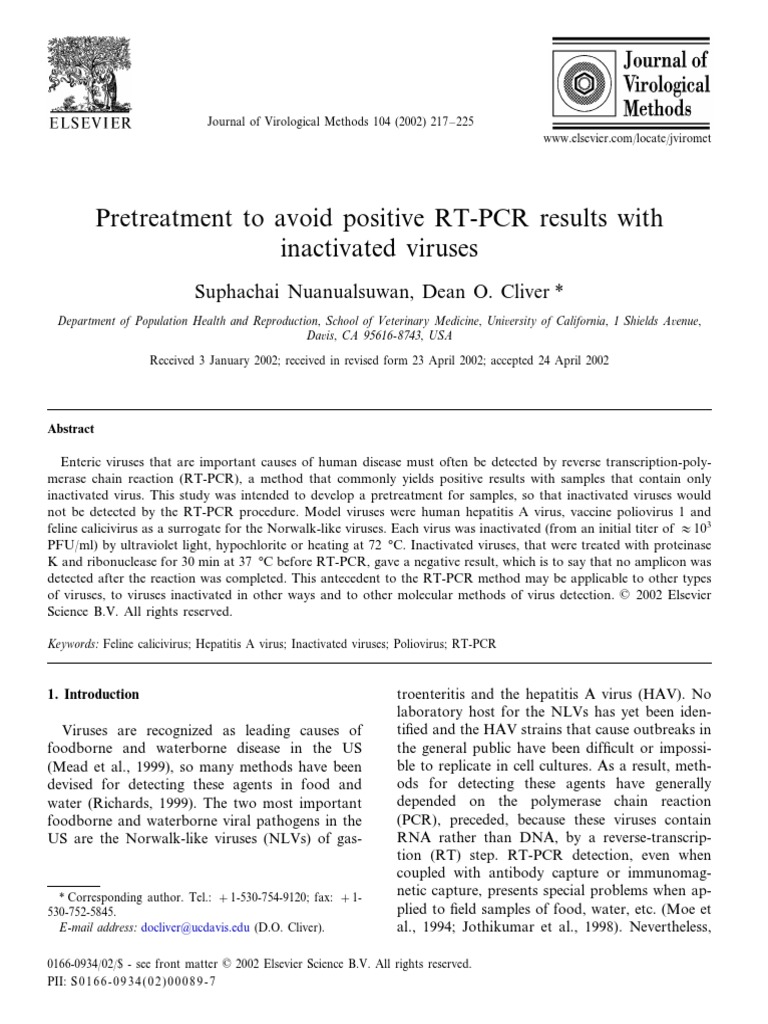 Pretreatment To Avoid Positive RT-PCR Results With Inactivated Viruses ...