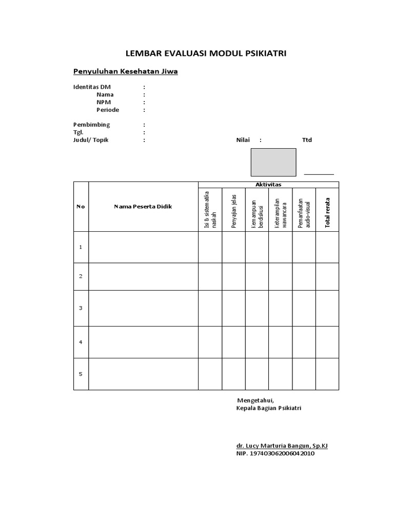 LEMBAR EVALUASI MODUL PSIKIATRI New | PDF