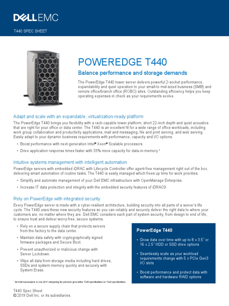 PowerEdge T440 Spec Sheet | PDF | Solid State Drive | Hard Disk Drive