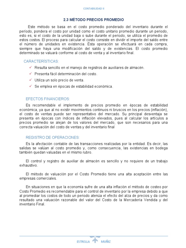 2.3 Metodo de Precios Promedio | PDF | Inventario | Inflación