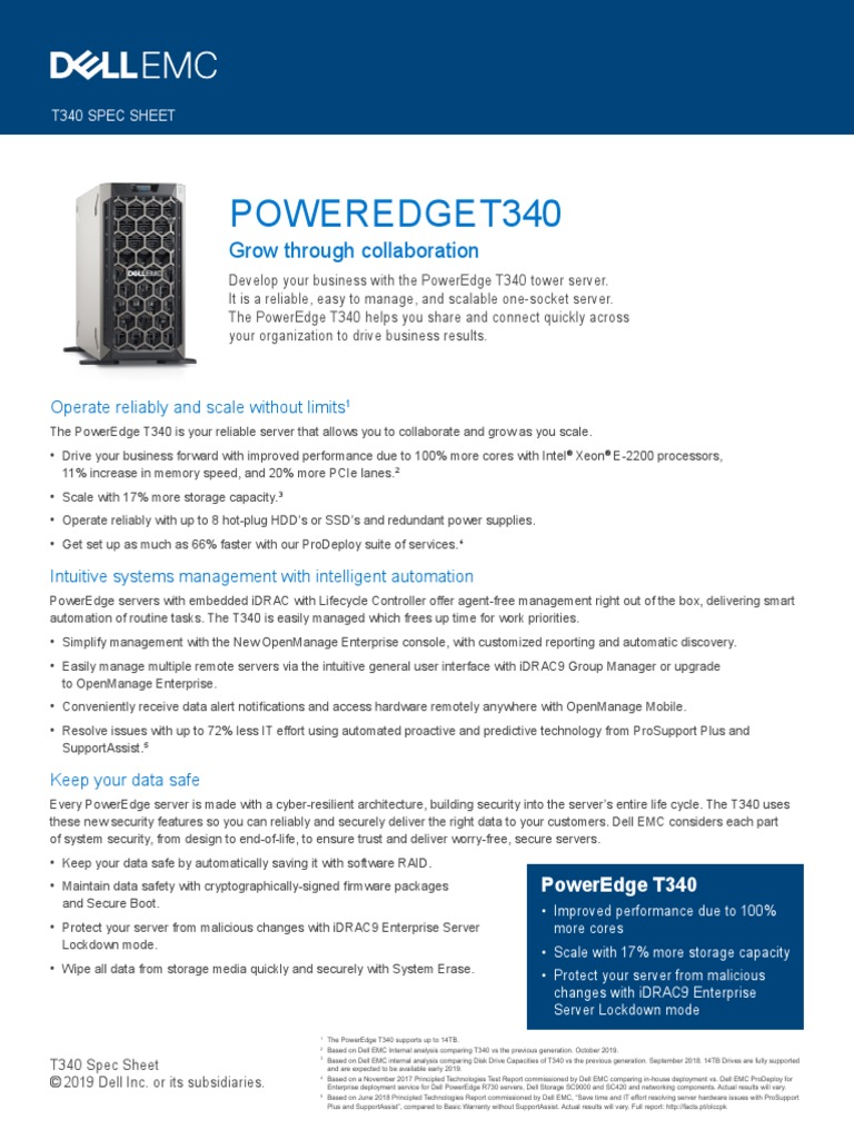 Dell Emc Poweredge t340 Spec Sheet | PDF | Intel | Server (Computing)