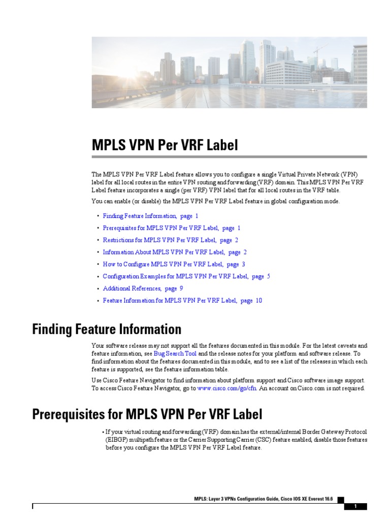 Mpls VPN Per VRF Label | PDF | Virtual Private Network | Multiprotocol ...