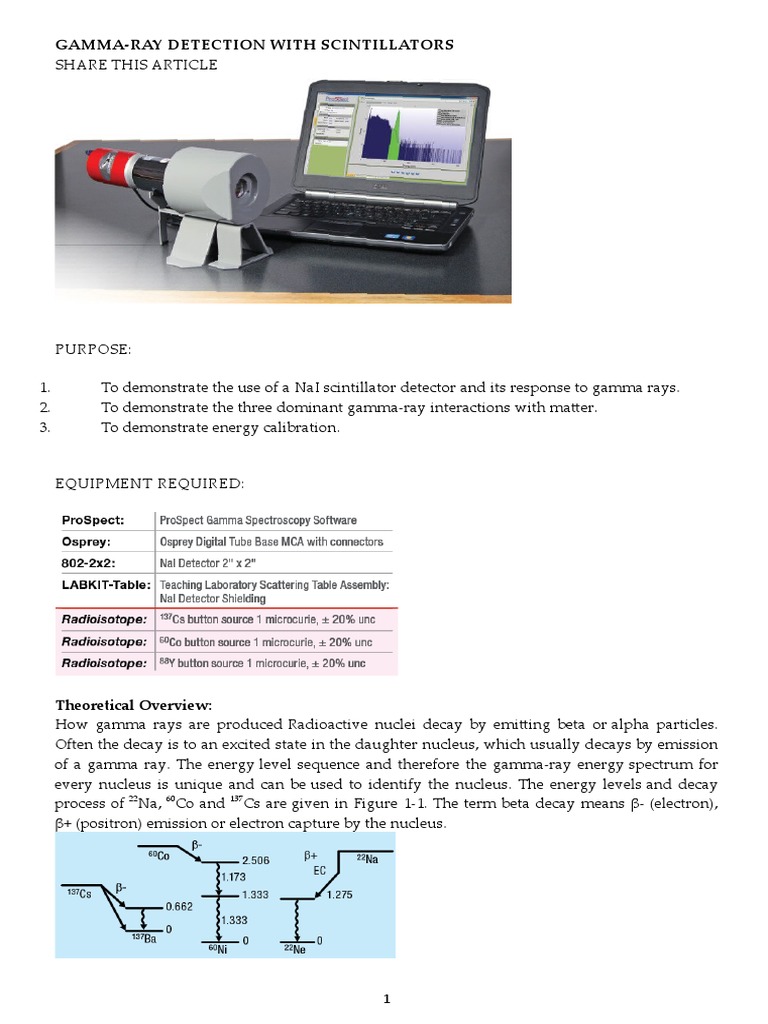 Gamma-Ray Detection With Scintillators | PDF | Gamma Ray | Molecular ...