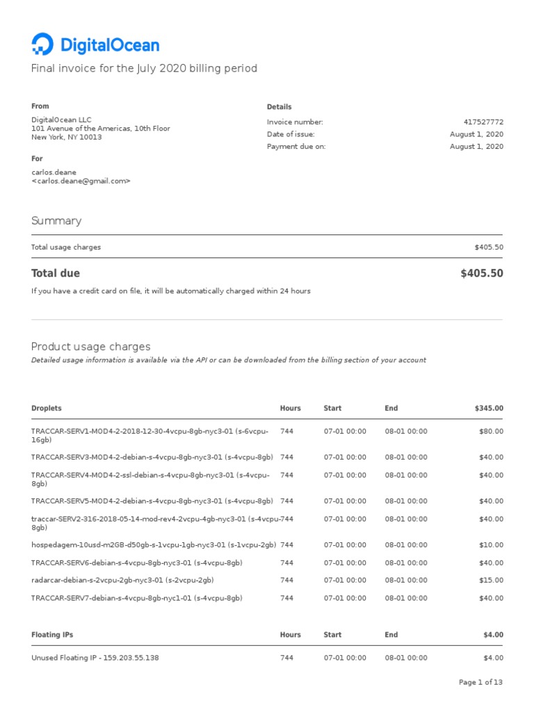 DigitalOcean Invoice 2020 Jul (490887-417527772) PDF | Download Free PDF | Computing | Software