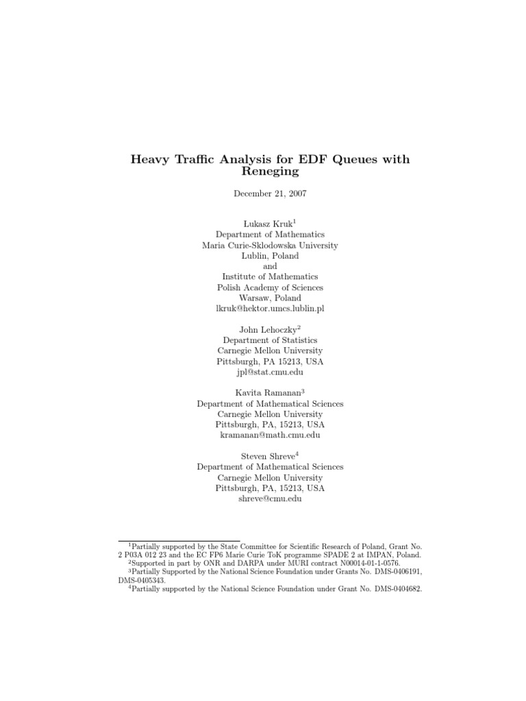Heavy Traffic Analysis For Edf Queues With Reneging Pdf Real Time Computing Scheduling
