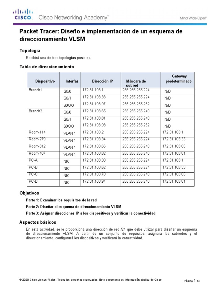 8.2.1.4 Packet Tracer - Designing and Implementing A VLSM Addressing Scheme | PDF | Dirección IP ...