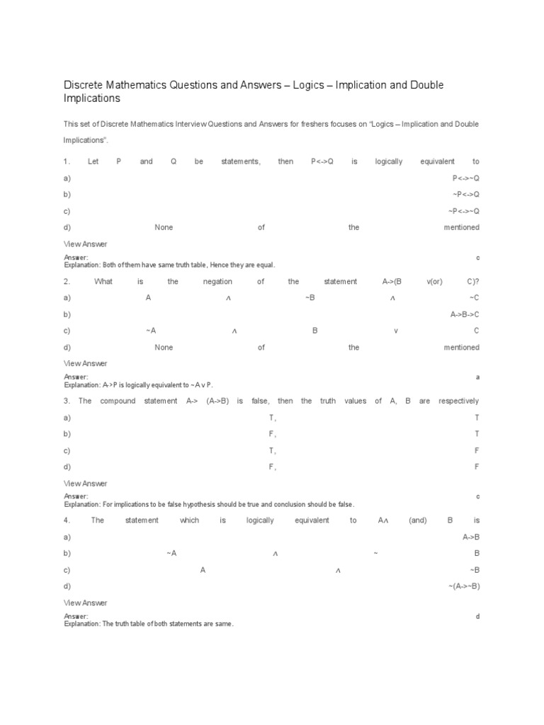 Discrete Mathematics Questions and Answers | PDF | Metalogic | Reasoning