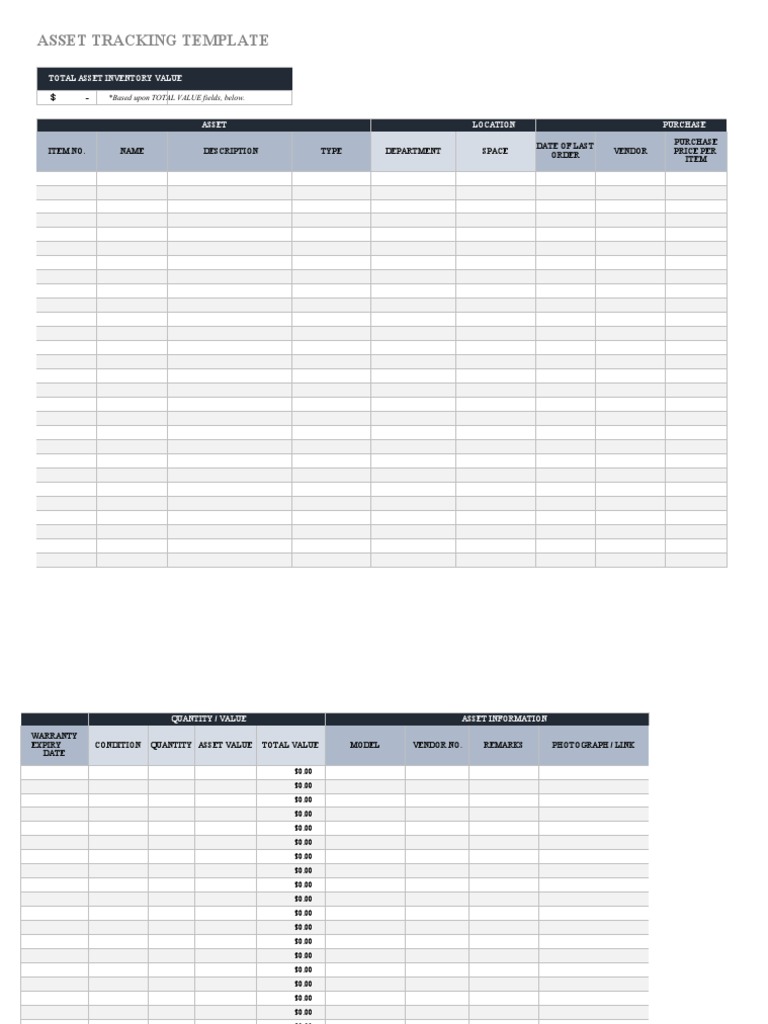 Asset Tracking Template: Based Upon TOTAL VALUE Fields, Below | PDF ...
