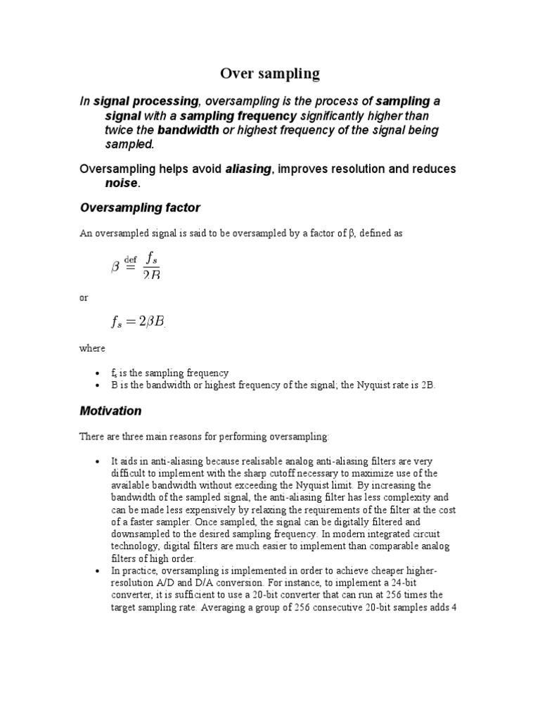 Over Sampling And Under Sampling Pdf Sampling Signal Processing Analog To Digital Converter