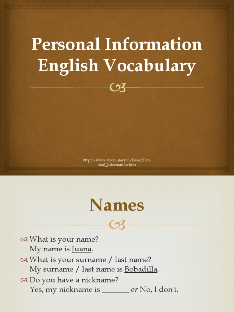 Personal information vocabulary | PDF