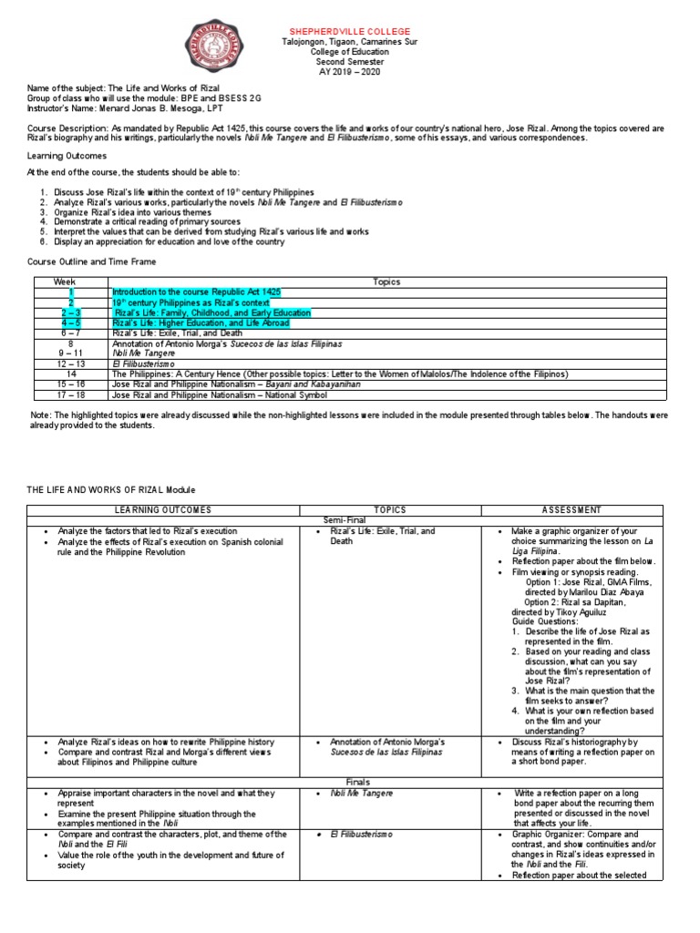 Rizal Module - Educ Final | PDF | Essays | Cognition