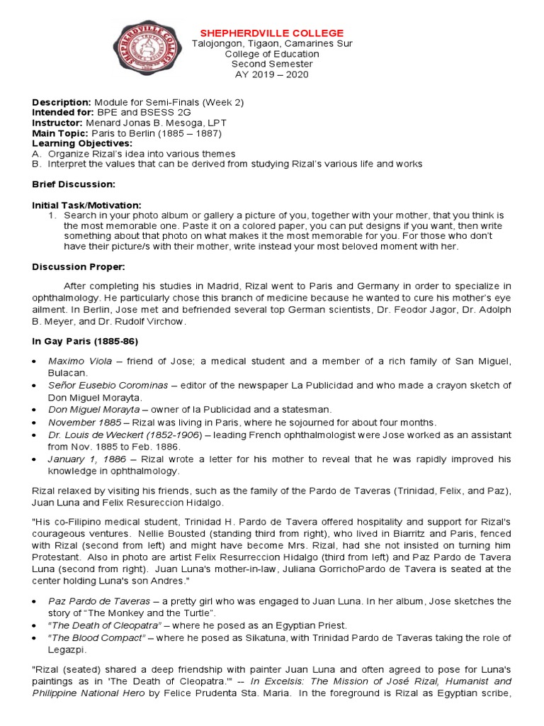 Rizal Module Educ Week 2 | PDF