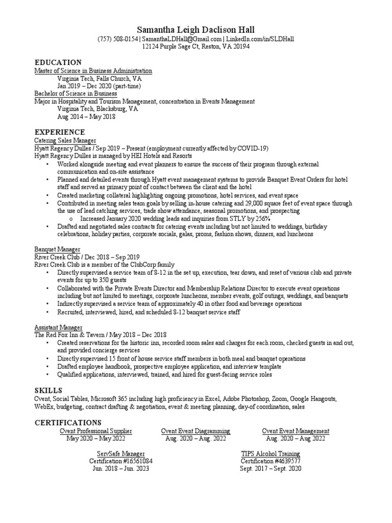 Samantha Daclison: Hospitality Profile | PDF | Hotel | Business