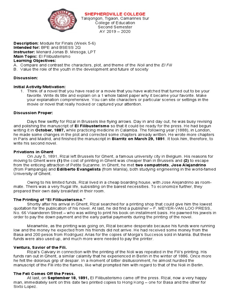 Rizal Module Educ Week 5-6 | PDF