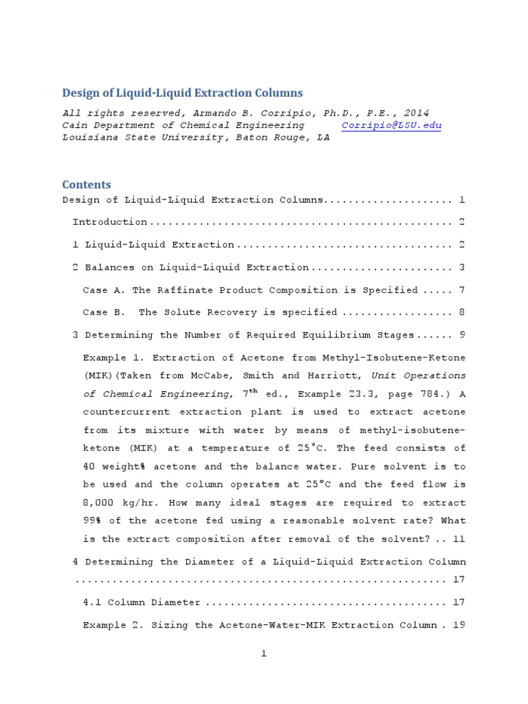 Design of Liquid-Liquid Extraction Columns | Download Free PDF | Solubility | Solution