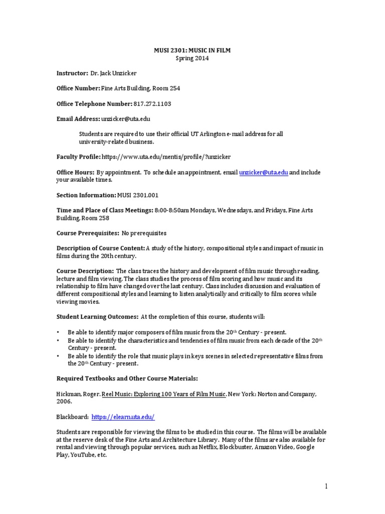 Music in Film Course Overview | PDF | Quiz | Test (Assessment)